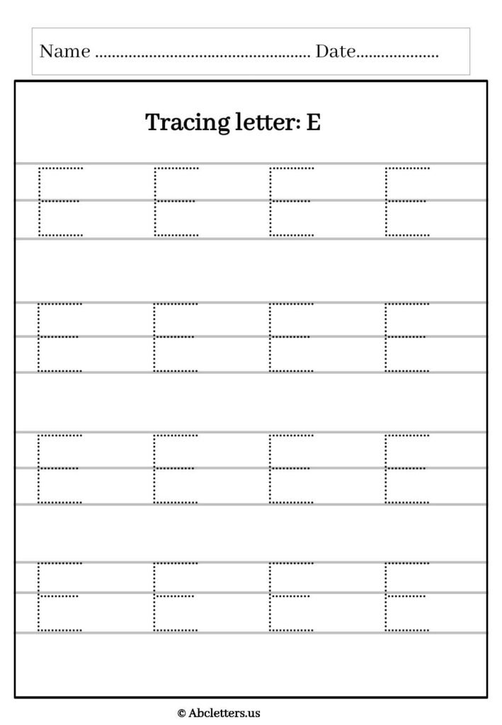 Letter E Tracing Worksheets For Kindergarten